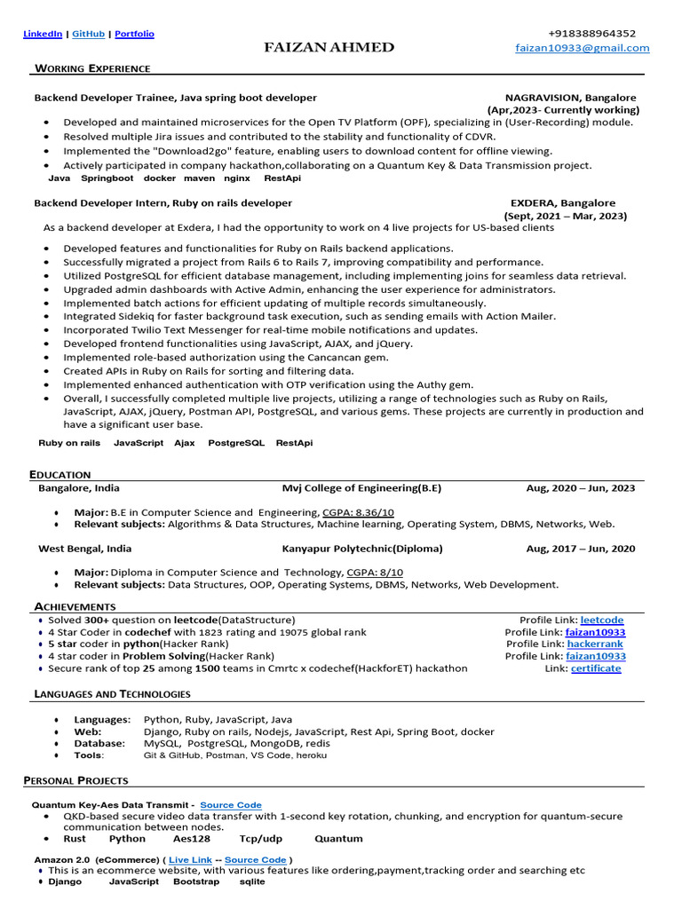 Faizan Resume | PDF | Ruby On Rails | Databases