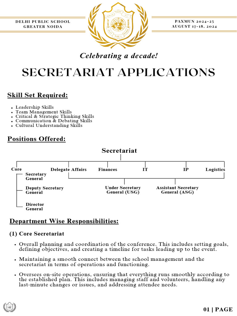 PAXMUN 2024-25 Secretariat Roles | PDF | Logistics | Business
