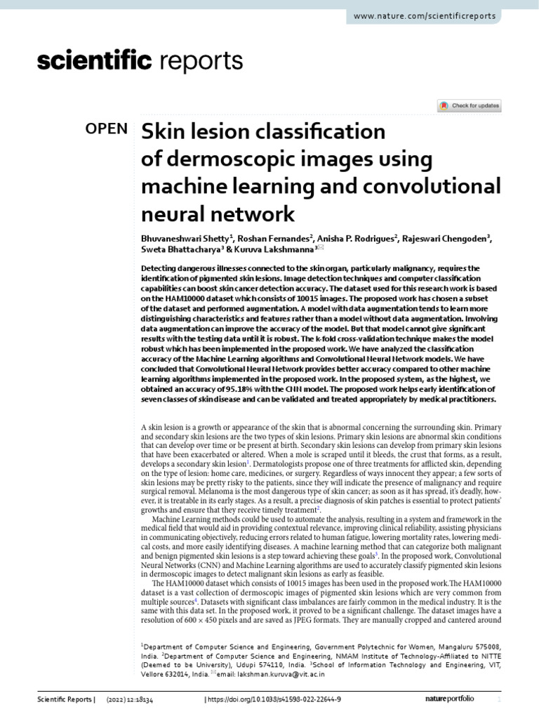 Skin Lesion Classification of Dermoscopic Images Using Machine Learning and Convolutional Neural ...