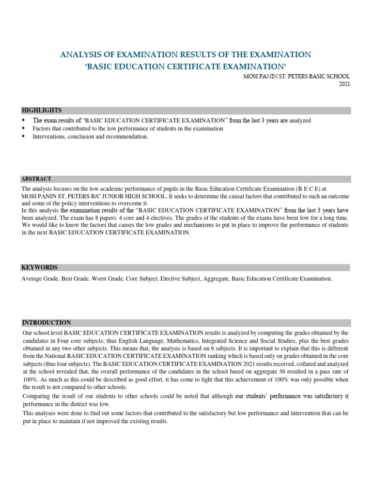 BECE Results Analysis and Recommendations | PDF | Teachers | Middle Schools