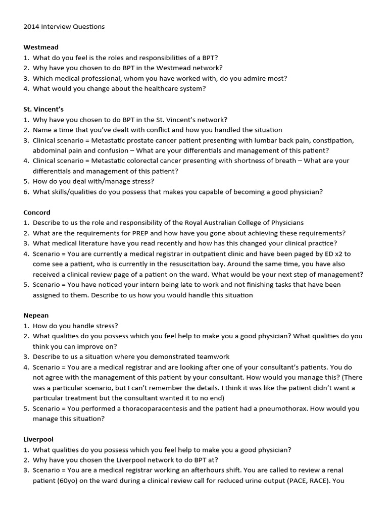BPT Interview Questions | PDF | Patient | Hospital