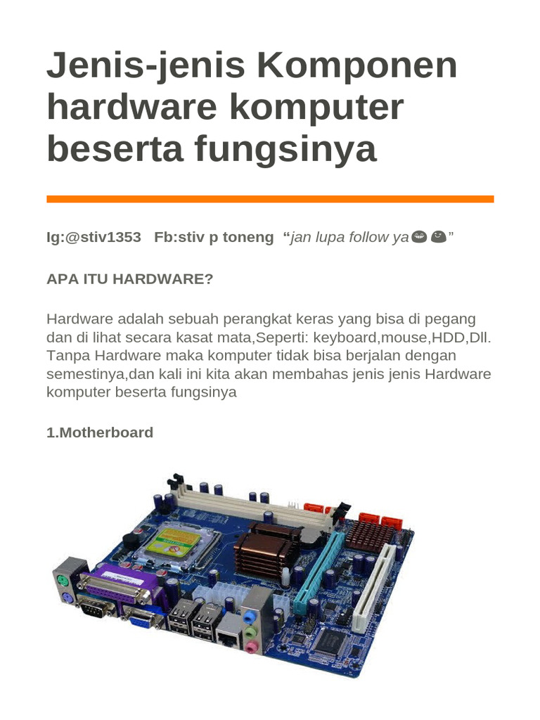 Jenis Jenis Komponen Hardware | PDF