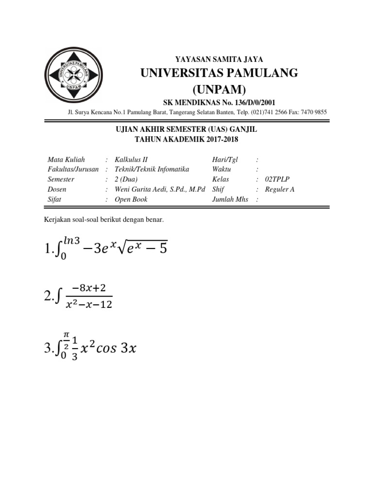 Soal UAS KALKULUS II | PDF