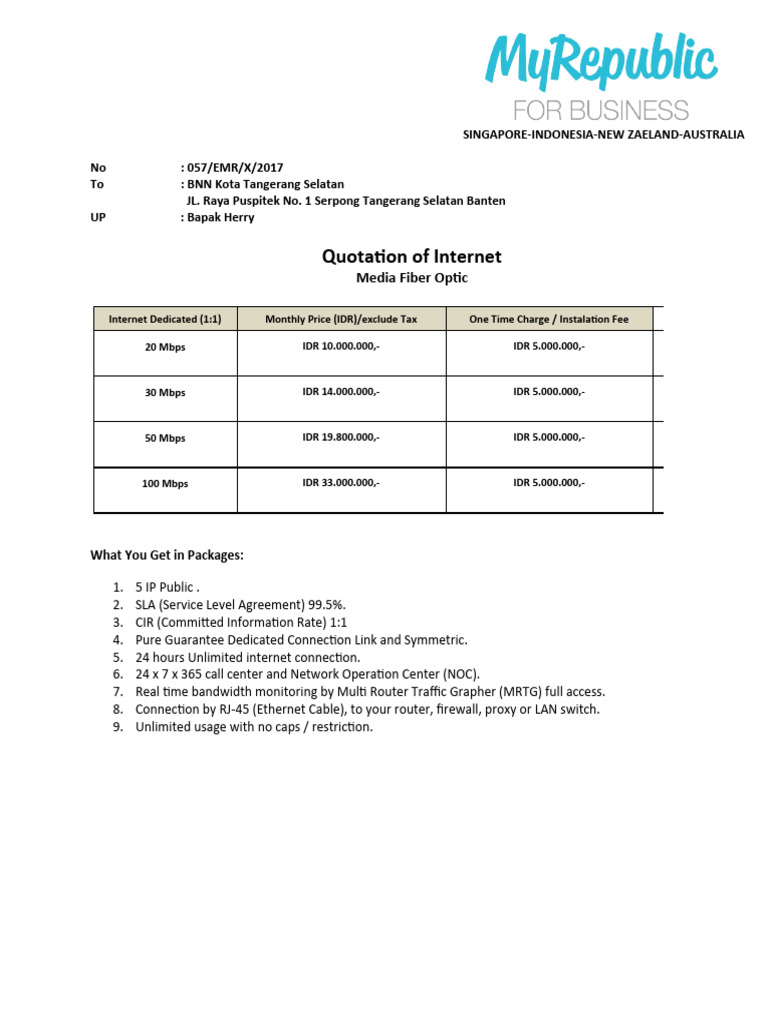 Contoh Penawaran - Quotation To BNNK - TangSel | PDF