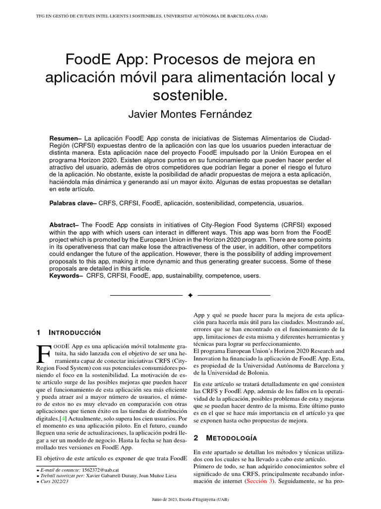 TFG FoodE App | PDF | Aplicación movil | Google Play