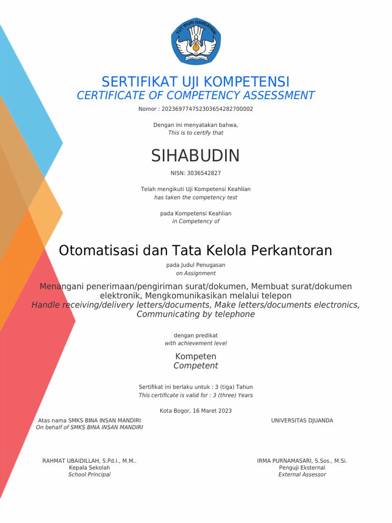 Contoh Sertifikar Ujikom | PDF