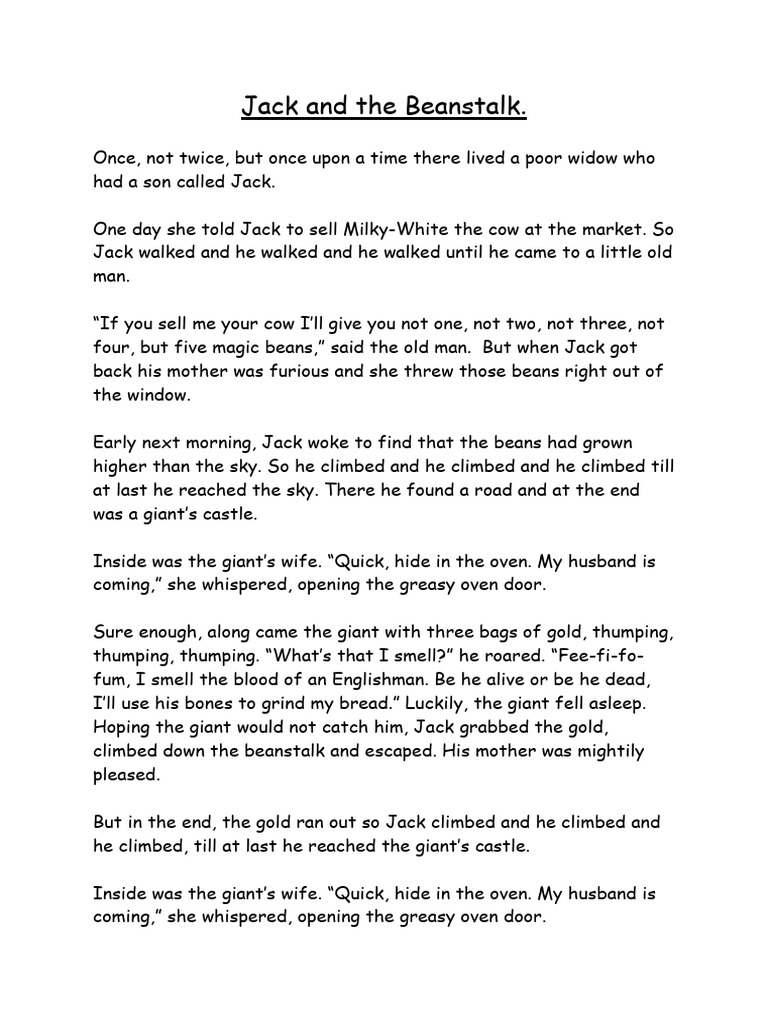 Jack and The Beanstalk Y3 Text | PDF | Jack And The Beanstalk | Folklore