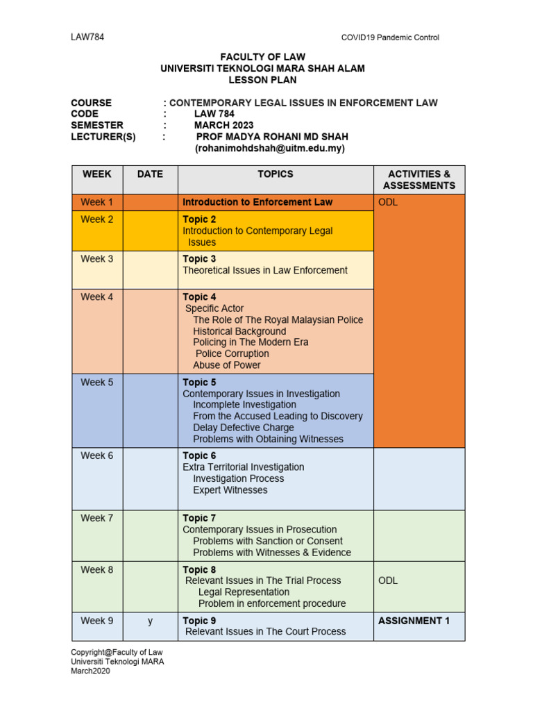 Lesson Plan Law784 - Mac2023 | PDF | Police | Witness