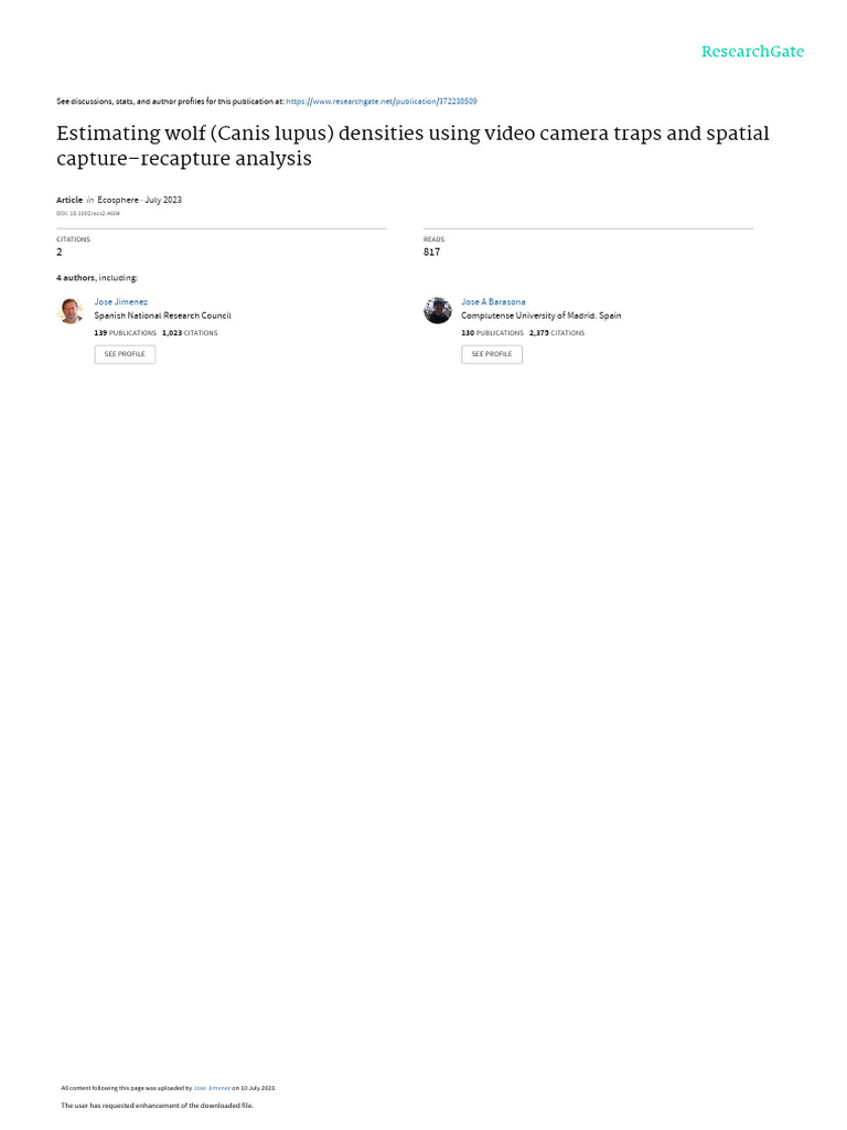 Estimating Wolf (Canis Lupus) Densities Using Video Camera Traps and ...