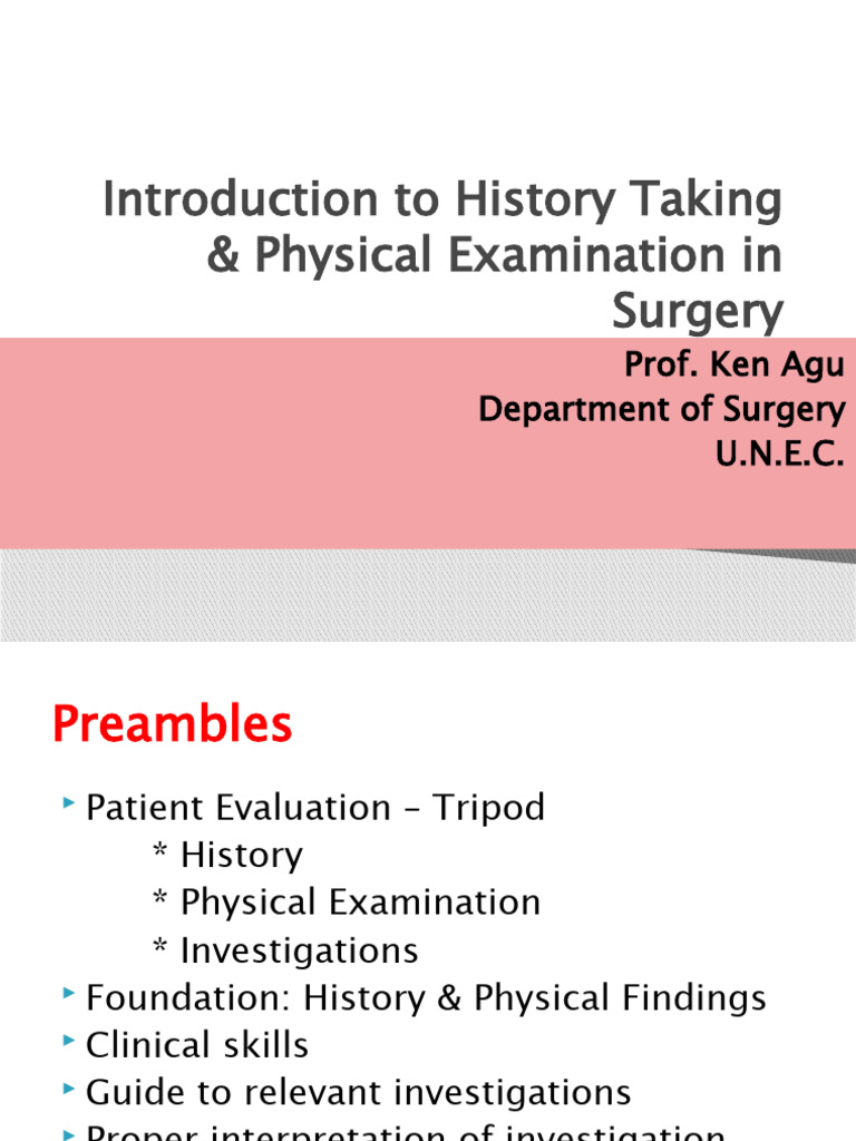Introduction To History Taking & Physical Examination in Surgery | PDF ...