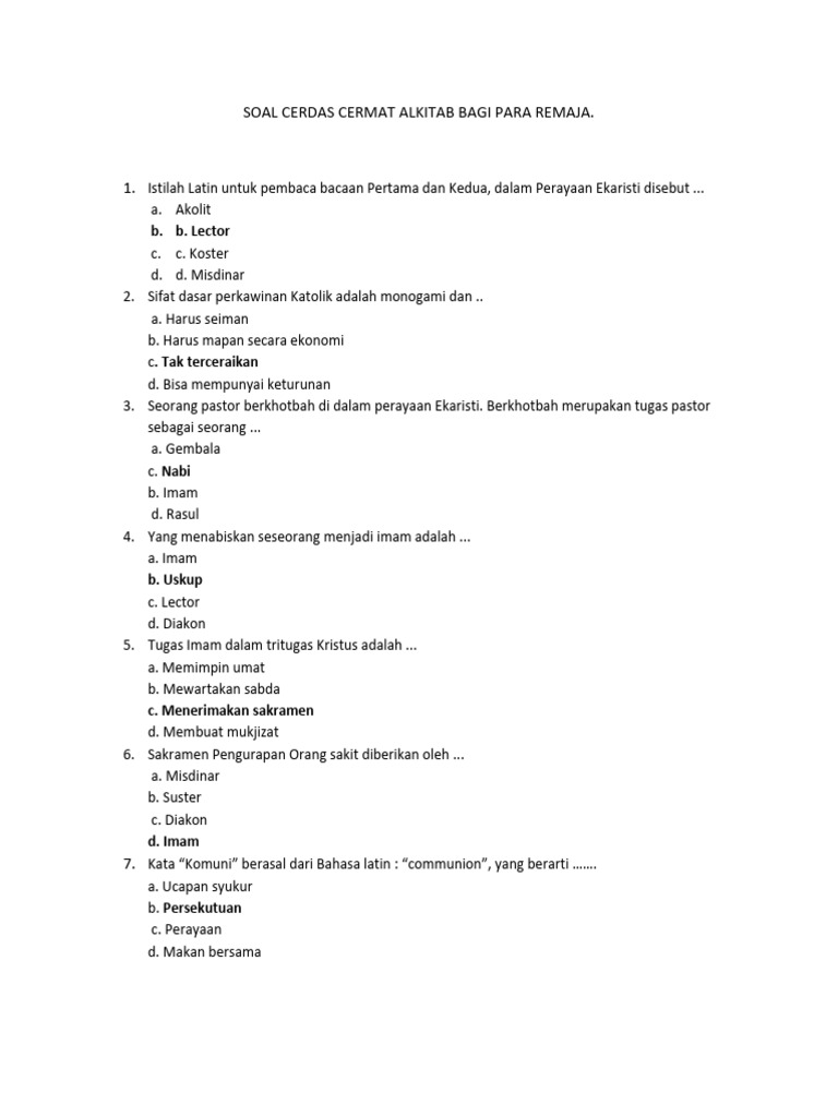Soal Cerdas Cermat Alkitab Bagi para Remaja | PDF