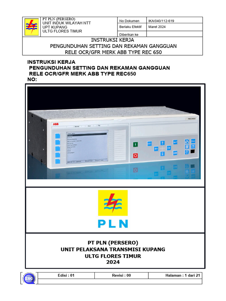 Instruksi Kerja Rele ABB REC650 | PDF