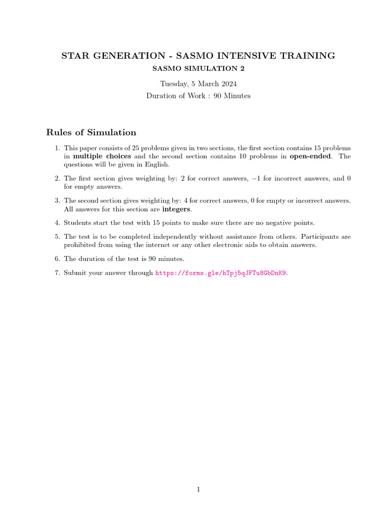 SASMO 2024 Star Generation Test Guide | PDF | Multiple Choice | Area