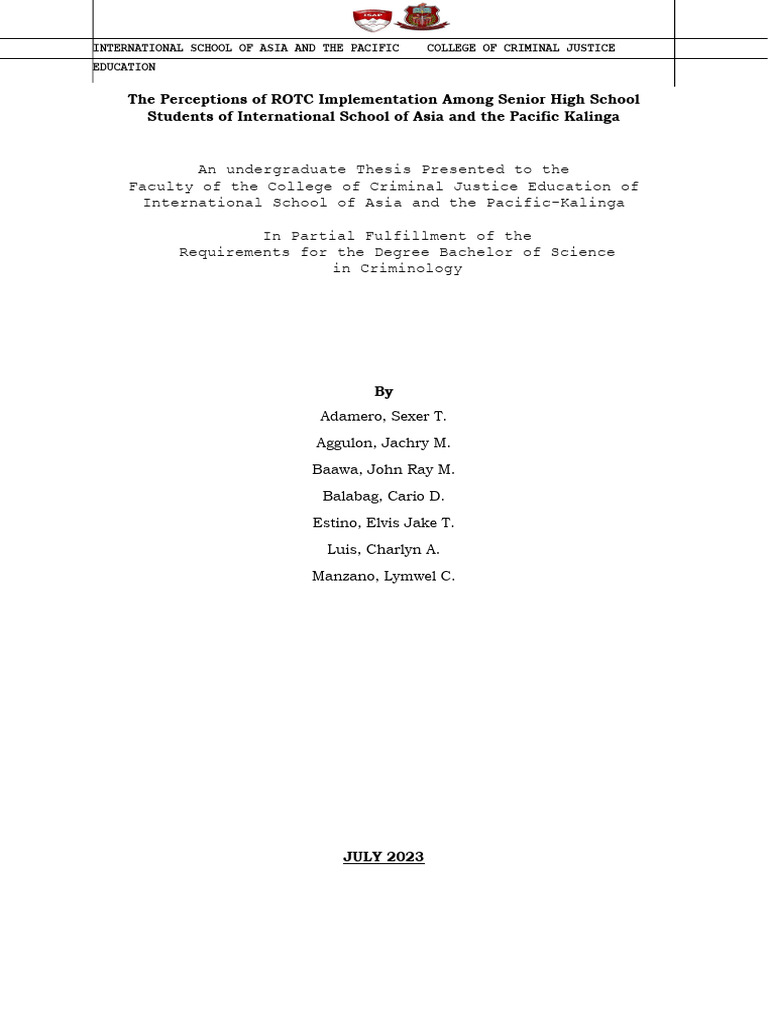 Chapter 3 The Perceptions of ROTC Implementation Among Senior High School Students of ...