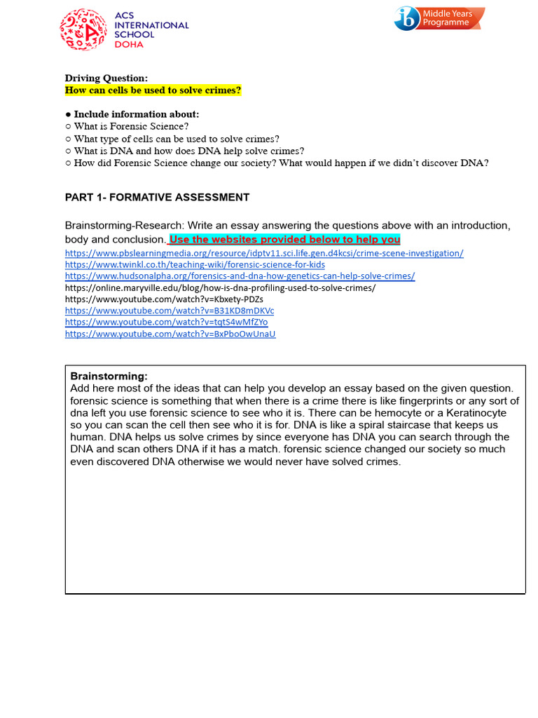 Criterion D Assessment 23-24 G6 Forensic Science | PDF | Forensic ...