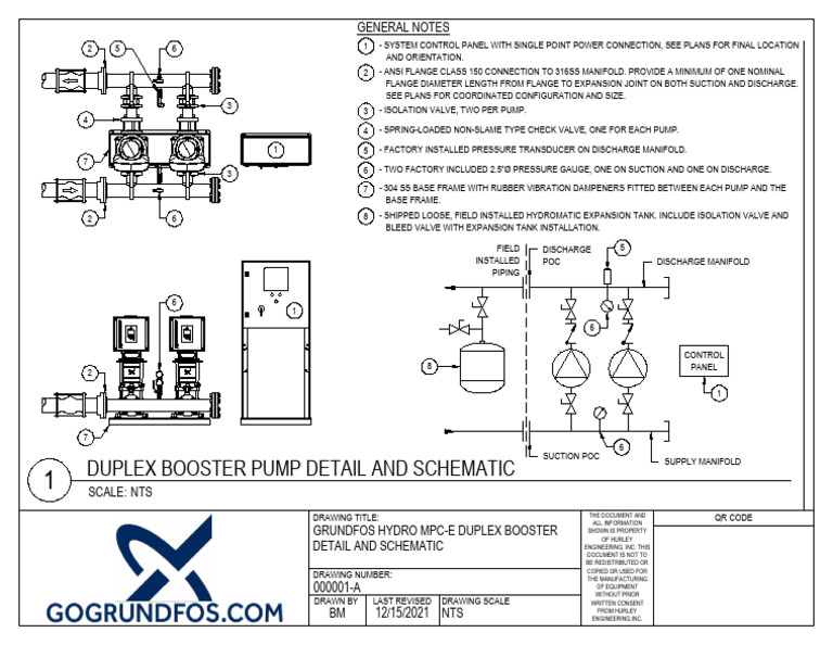 Grundfos Duplex Booster Pump Schematic | PDF | Pump | Valve