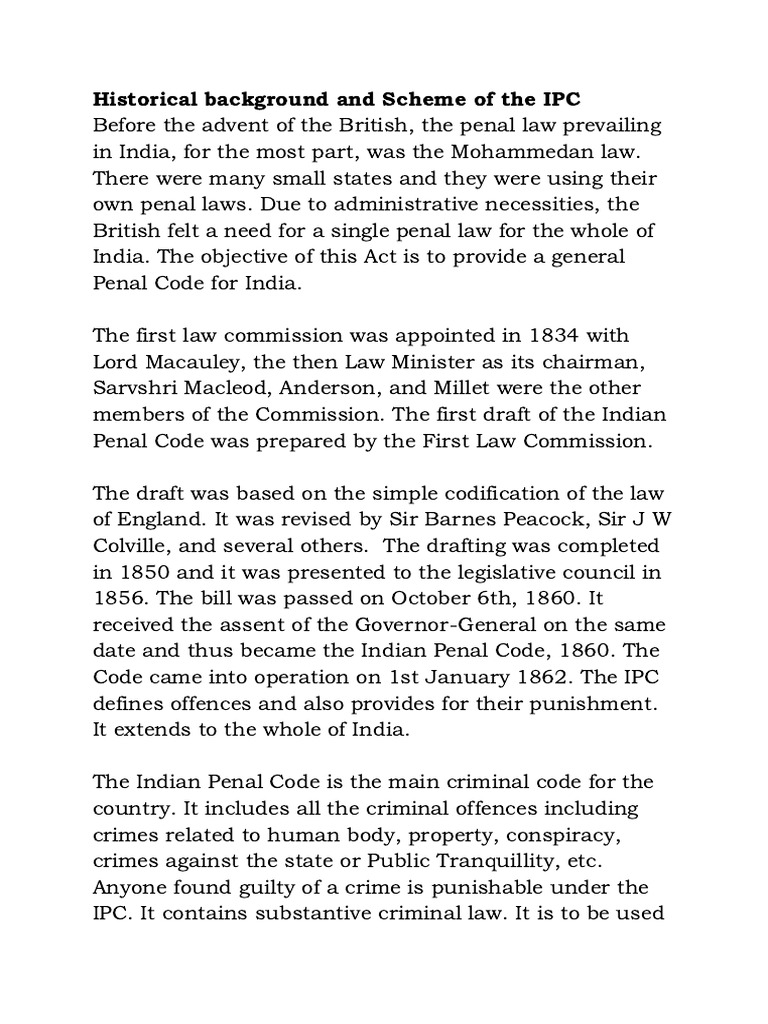 Historical Background and Scheme of The IPC | PDF | Crimes | Crime ...