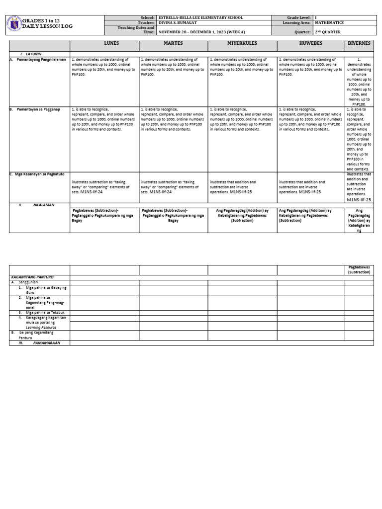 DLL Mathematics-1 Q2 W4 | PDF