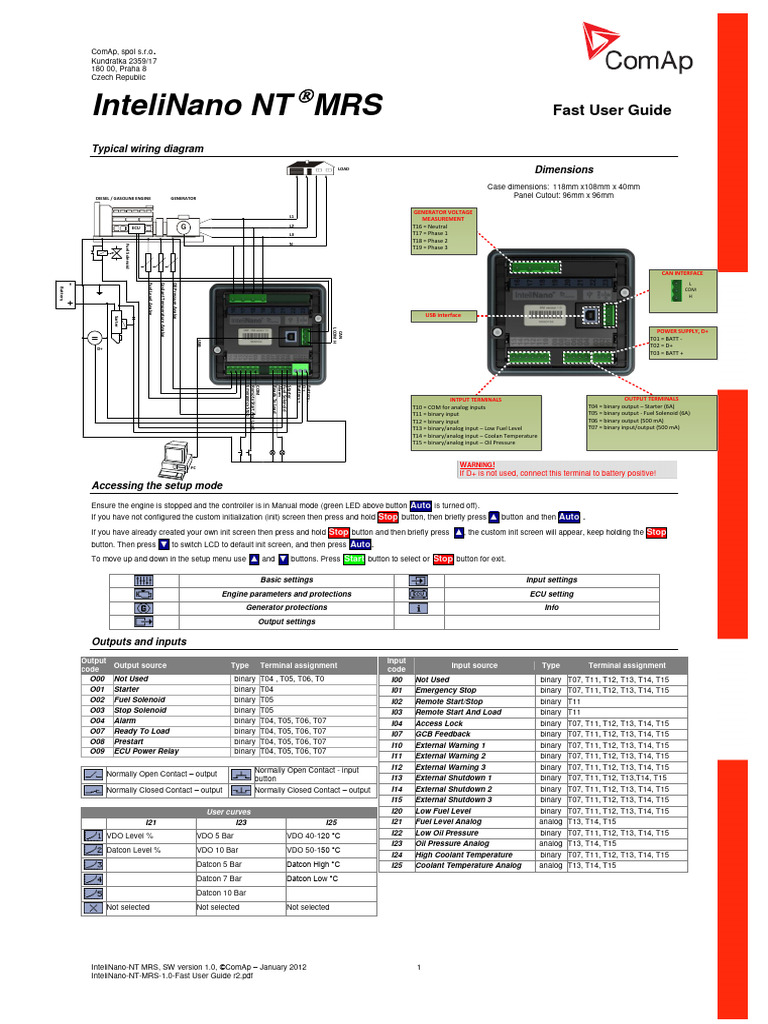 InteliNano-MRS-1.0 - Fast User Guide r2 | PDF | Power Supply | Mains Electricity