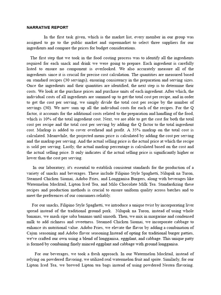 Narrative Report | PDF | Drink | Foods