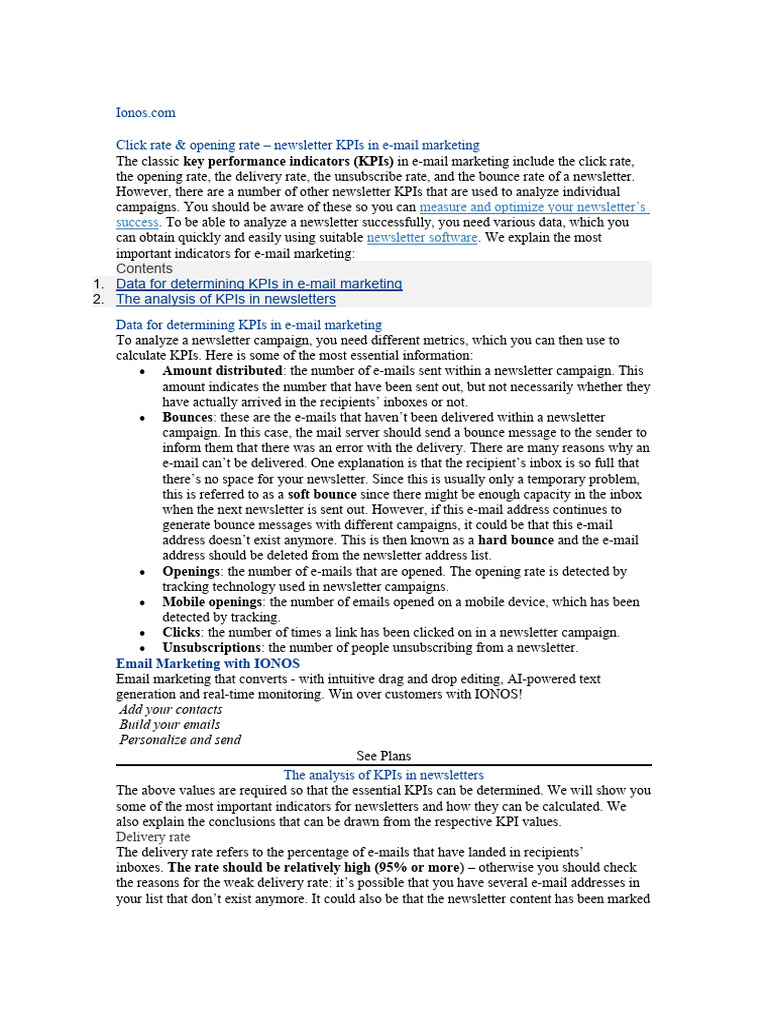 KPIs newsletter | PDF | Performance Indicator | Analytics