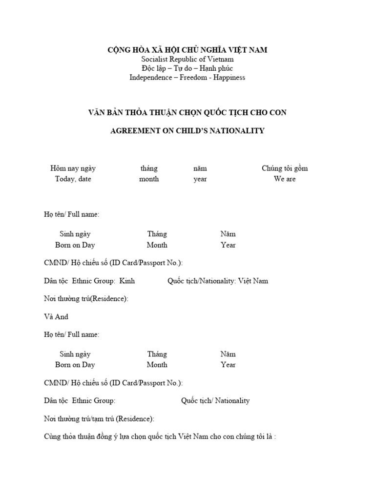 Thoa Thuan Lua Chon Quoc Tich Cho Con | PDF