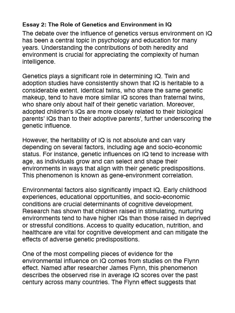 Essay 2: The Role of Genetics and Environment in IQ | PDF ...