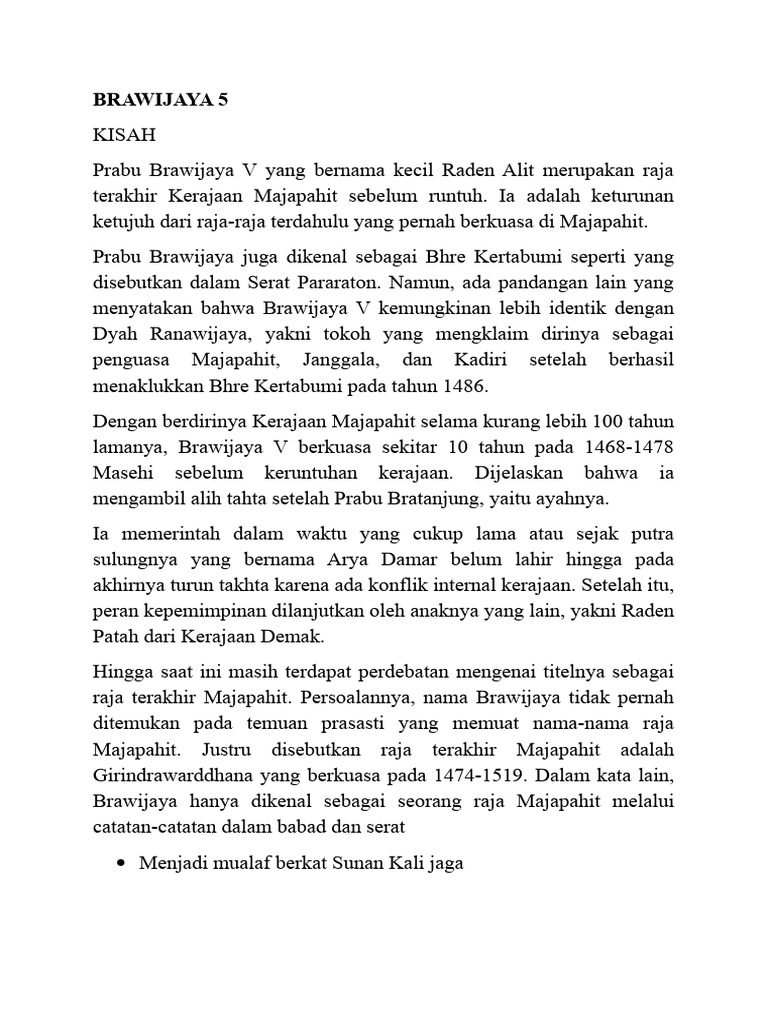 Sejarah dan Keturunan Brawijaya V | PDF