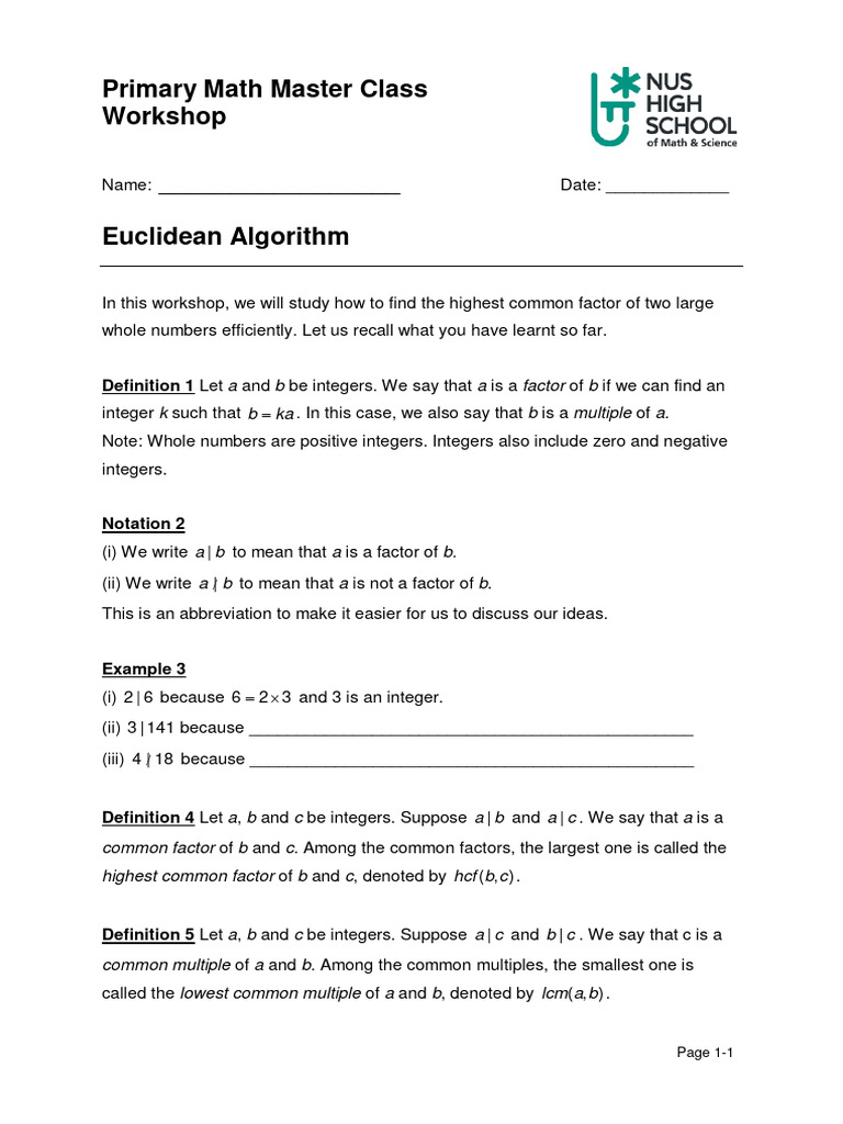 Writeup On Euclidean Algorithm Pdf Integer Applied Mathematics