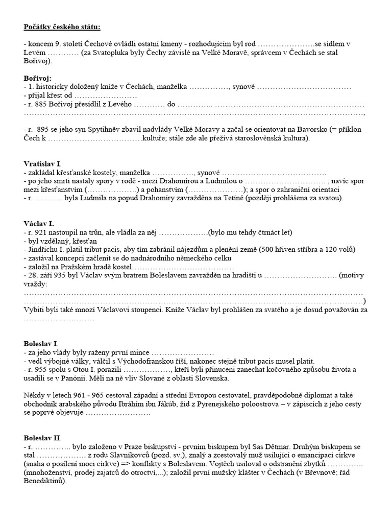 Počátky Českého Státu - Pracovní List2 | PDF