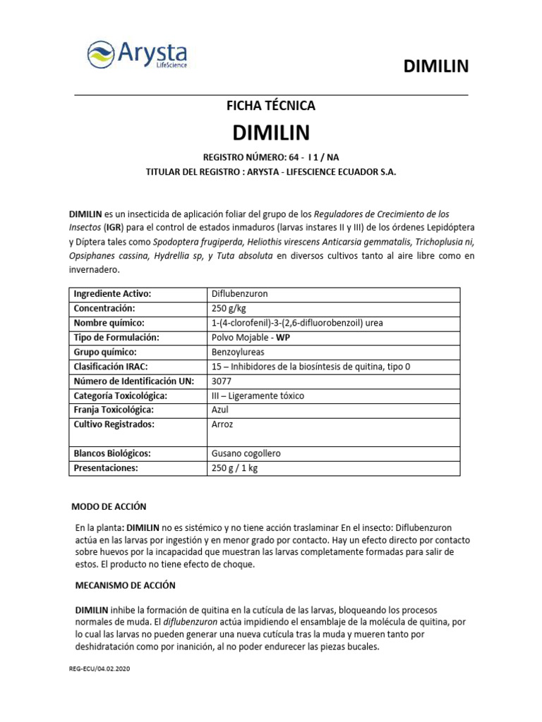 Ficha Técnica del Insecticida Dimilin | PDF | Agua | Arroz
