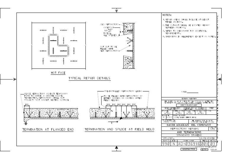 Refractory Repairs Standard Drawing | PDF