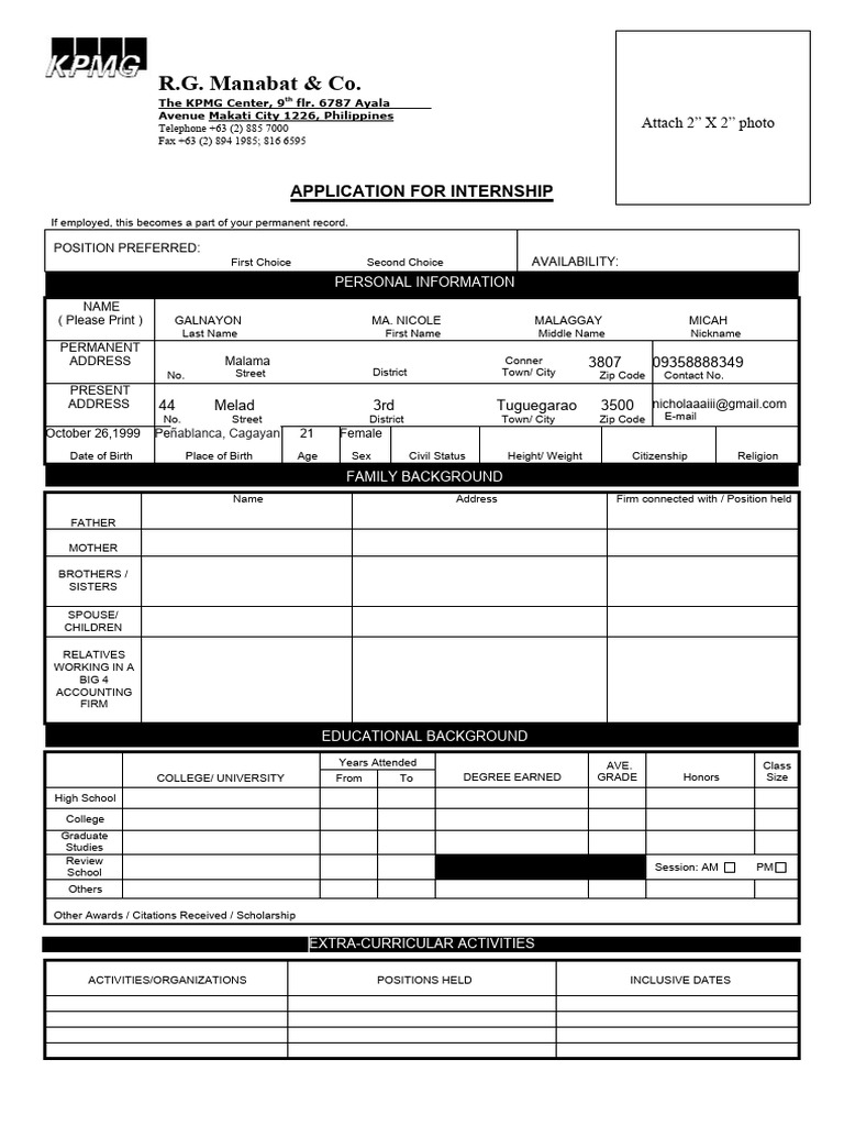 Internship Application Form Template | PDF | Employment | Justice