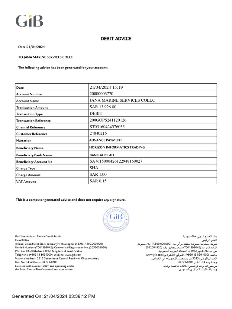 Debit Advice for Horizon Informatics | PDF | Service Industries ...