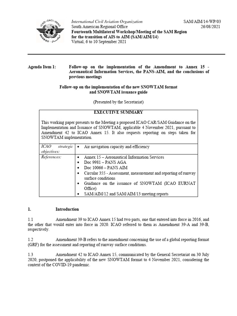 WP03_FU SNOWTAM Implementation | PDF | Aviation | Aviation Safety