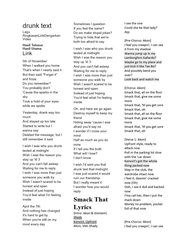 Drunk Text...... | PDF | Songs Written