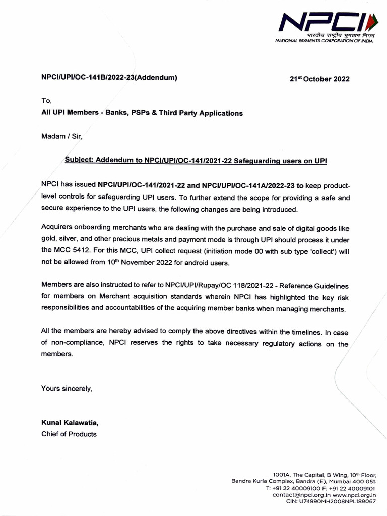 NPCI-UPI-OC-141-B-Addendum-to-NPCI-OC-141-Safeguarding-users-on-UPI ... NPCI-UPI-OC-141-B-Addendum-to-NPCI-OC-141-Safeguarding-users-on-UPI ...