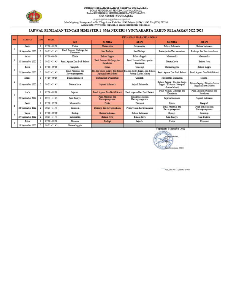 Jadwal Pts 1 | PDF