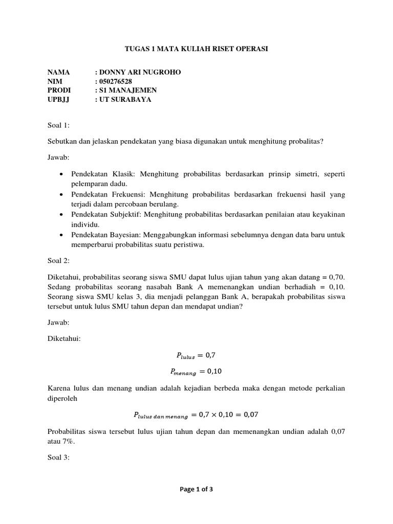 Tugas 1 Mata Kuliah Riset Operasi Ekma4413 Donny Ari Nugroho Nim ...