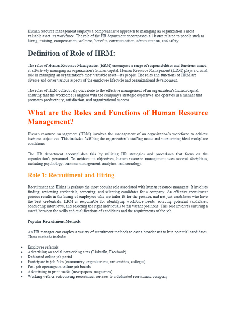 Definition of Role of HRM:: What Are The Roles and Functions of Human ...