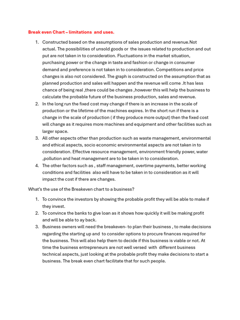 Break Even Chart Limitations Ans Uses | PDF | Retained Earnings | Dividend