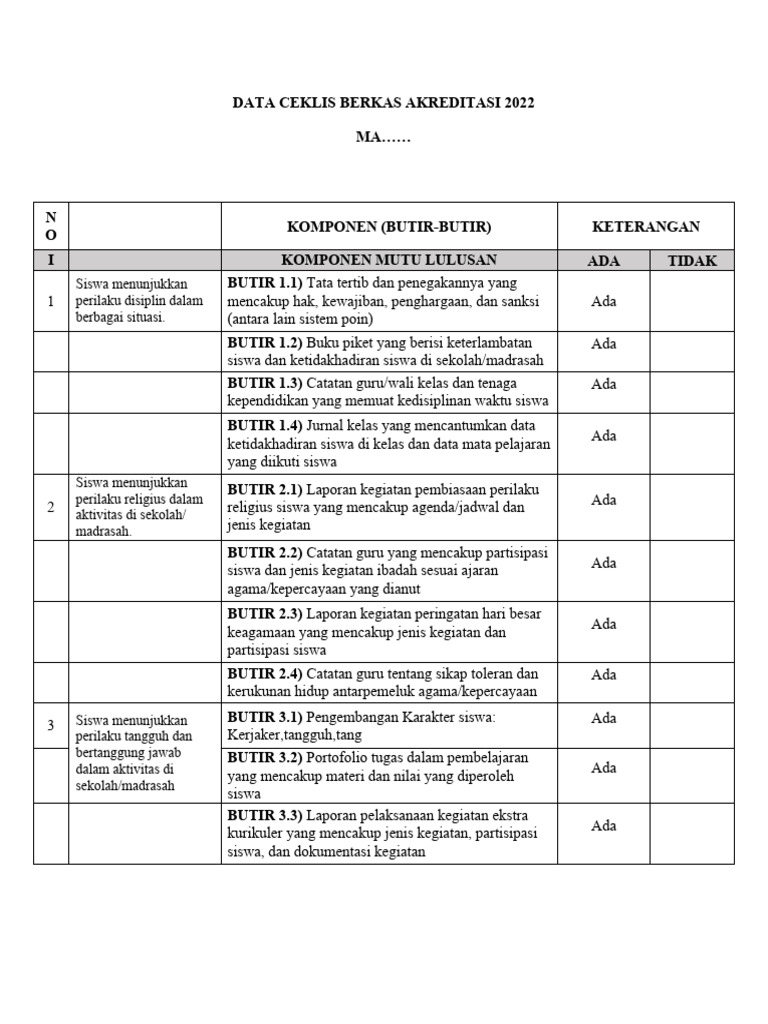 Data Ceklis Berkas Akreditasi 2021 | PDF