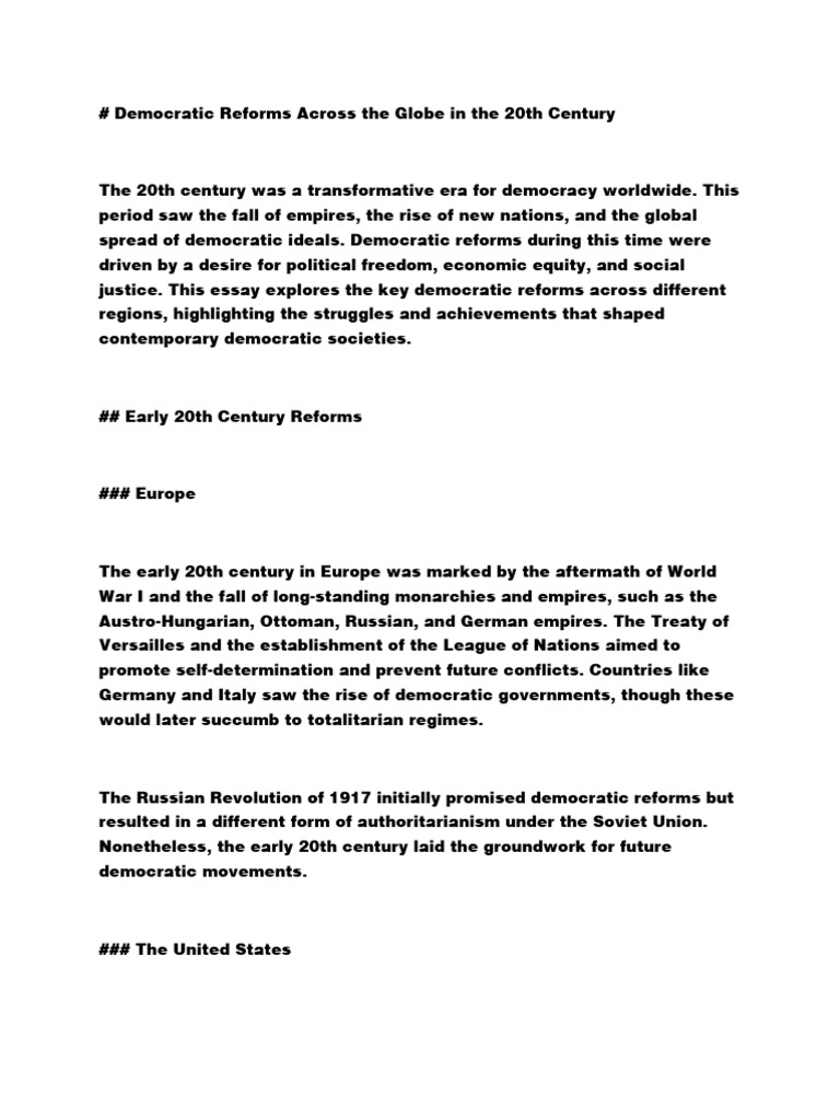 Global Democratic Reforms in the 20th Century | PDF | Democratization ...