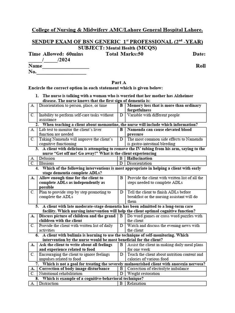 College of Nursing | PDF | Mental Disorder | Personality Disorder