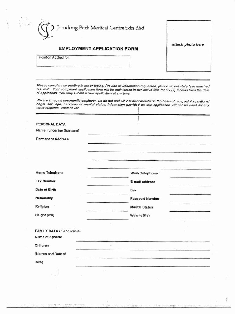 JPMC Employment Application Form | PDF
