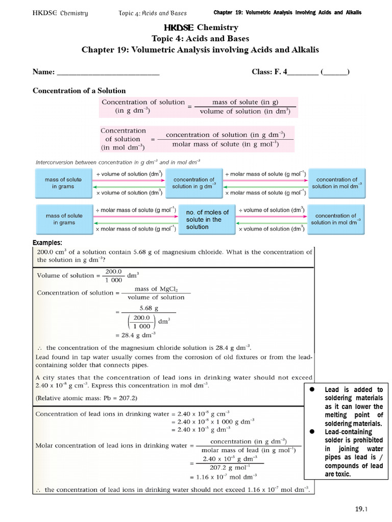 19 Volumetric Analysis Involving Acids and Alkalis Teacher PDF | PDF ...