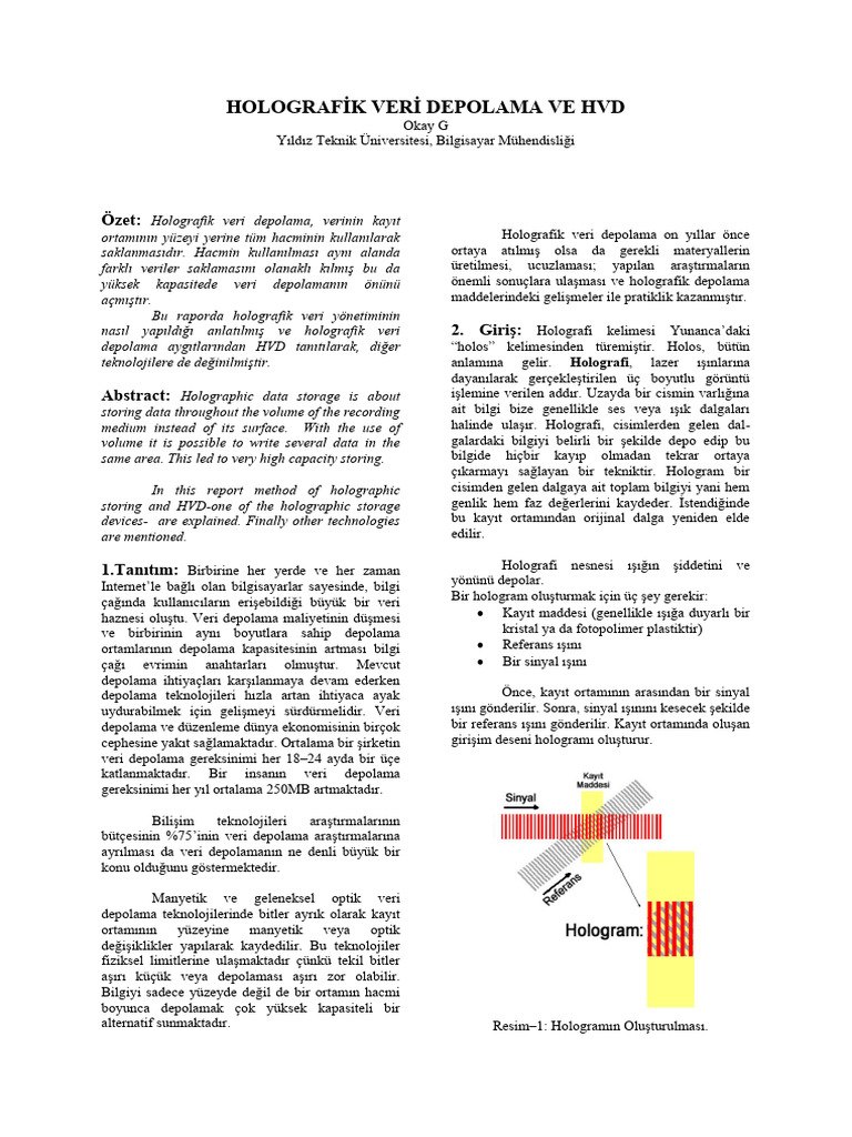 Holografi̇k Veri̇ Depolama Ve HVD | PDF