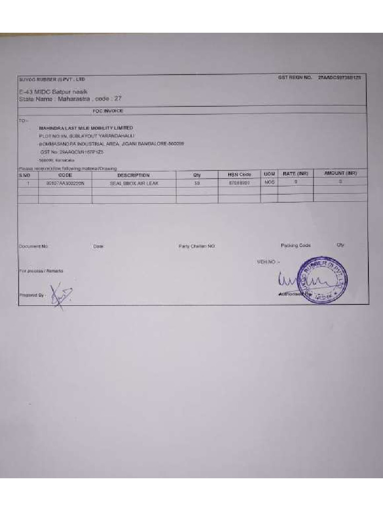 Seal BBox Air Leak FOC Invoice | PDF