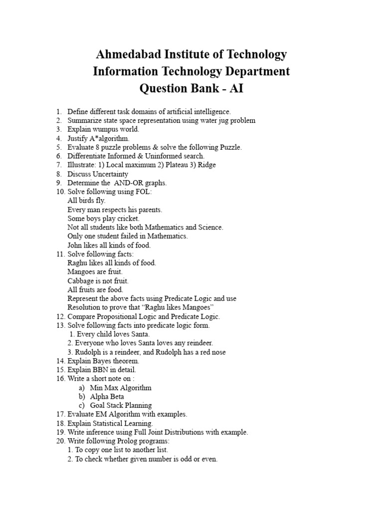 Ai Question Bank For It Students Pdf Teaching Methods Materials