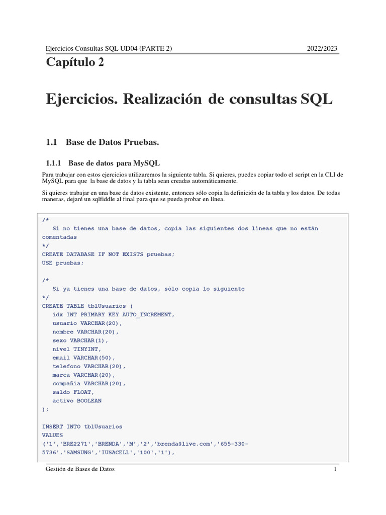 Ejercicios Consultas SQL Unidad Didactica 4 (PARTE 2) | PDF | SQL ...